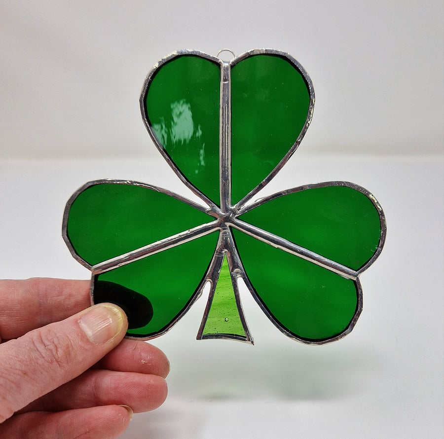Stained glass Irish shamrock green copperfoil s... - Folksy