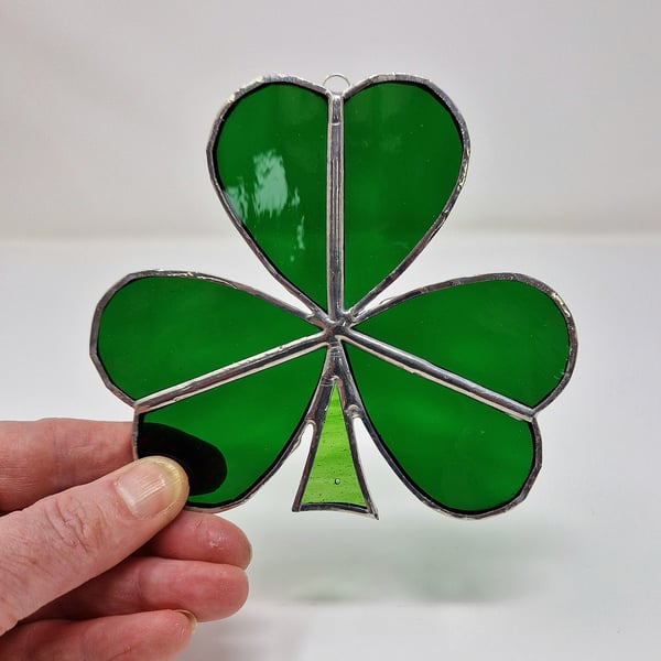 Stained glass Irish shamrock green copperfoil s... - Folksy