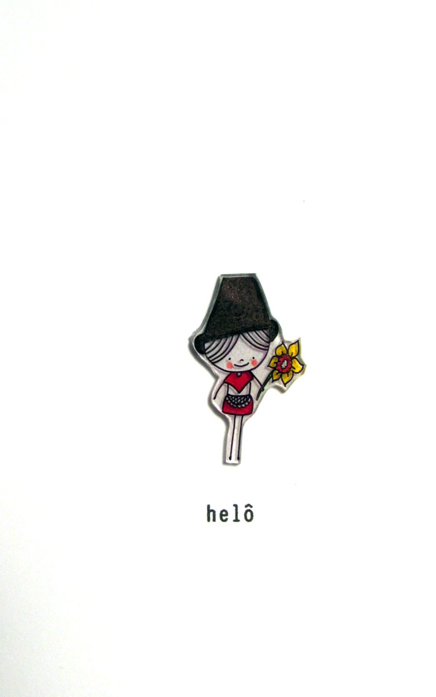 Helo (Hello) - Welsh girl card - handmade card - Folksy