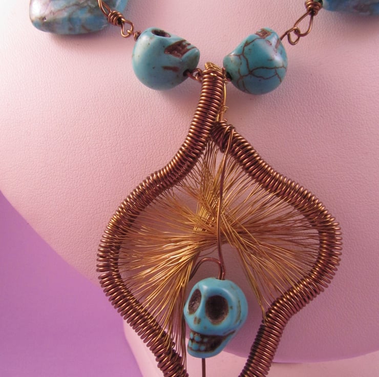 Statement Gothic Turquoise Blue Dyed Howlite Sk... - Folksy