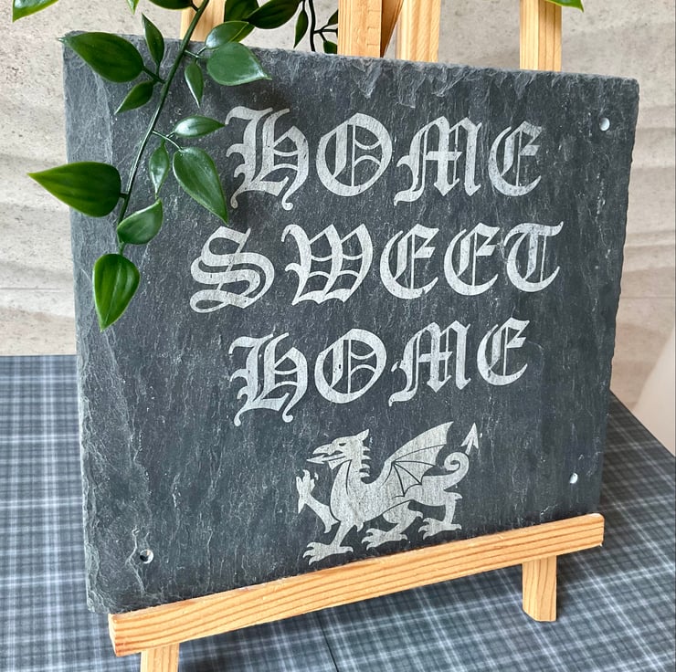 Welsh Dragon, Home Sweet Home sign on slate. - Folksy