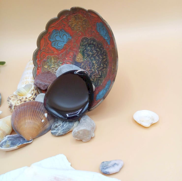 Large Black Stone Keyring, Silver Key Fob, End ... - Folksy