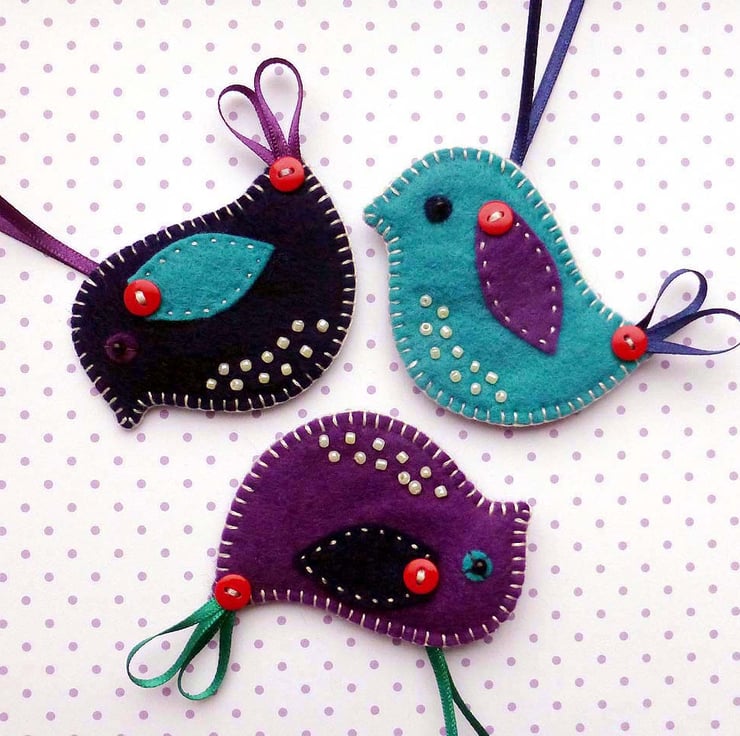 Christmas Bird Decorations ... set of 3 - Folksy