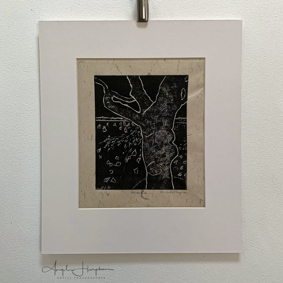 Mounted Lino and Collograph Print Original - Tr... - Folksy
