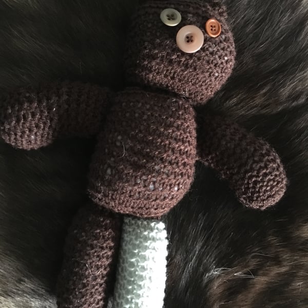 Hand knitted button-eye teddy bear - Folksy