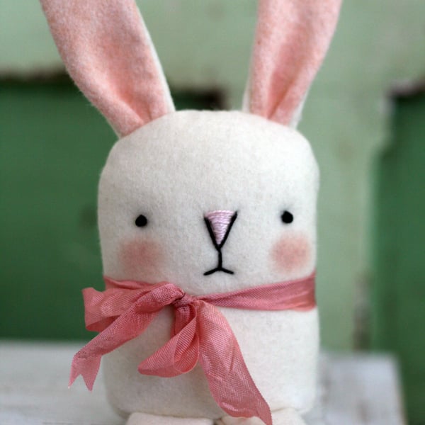 Sweet little white felt bunny rabbit plush toy - Folksy