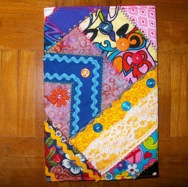 A5 Book Cover In Crazy Patchwork with Lined Har... - Folksy