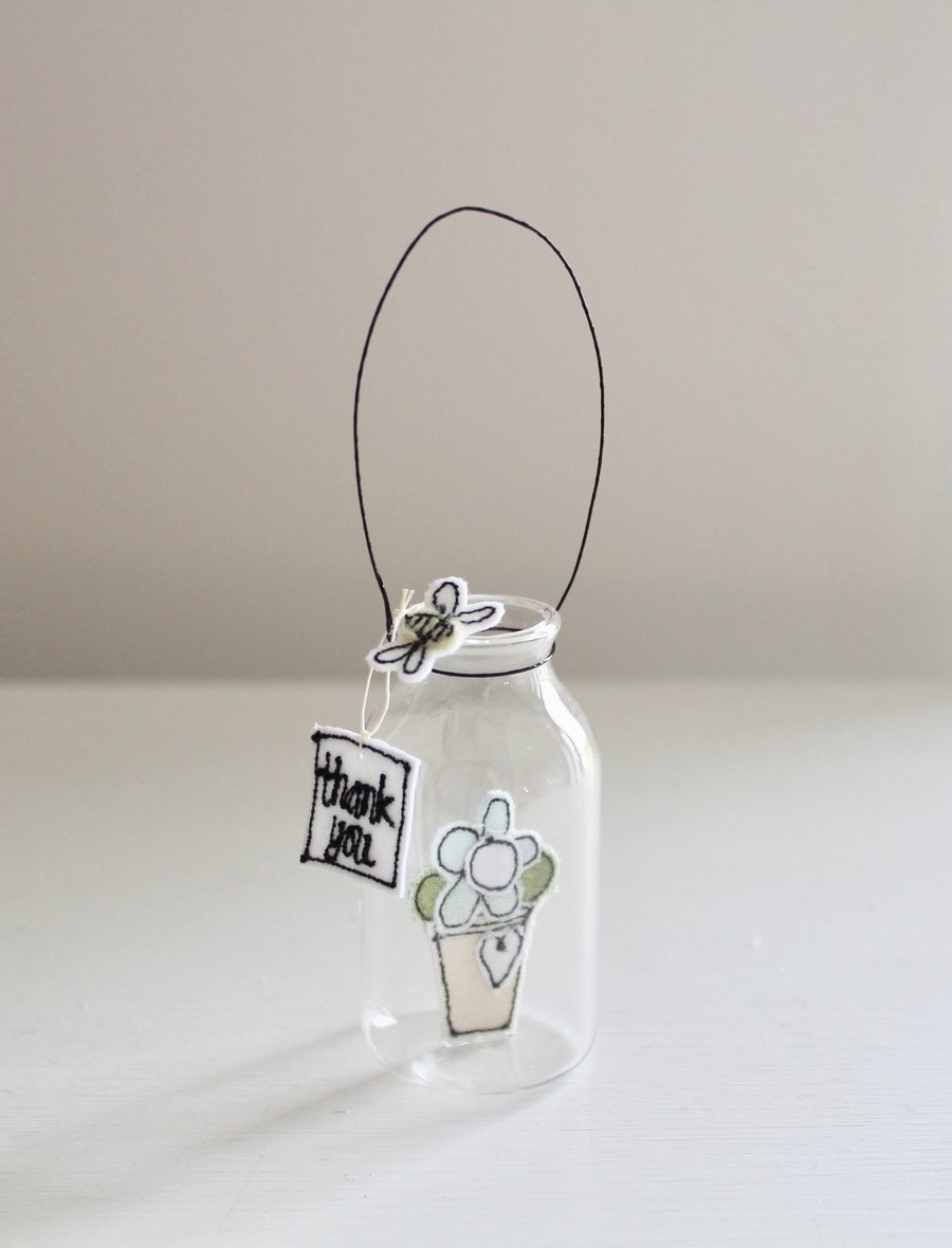 'Thank you Flowerpot' - Hanging Glass Jar - Folksy