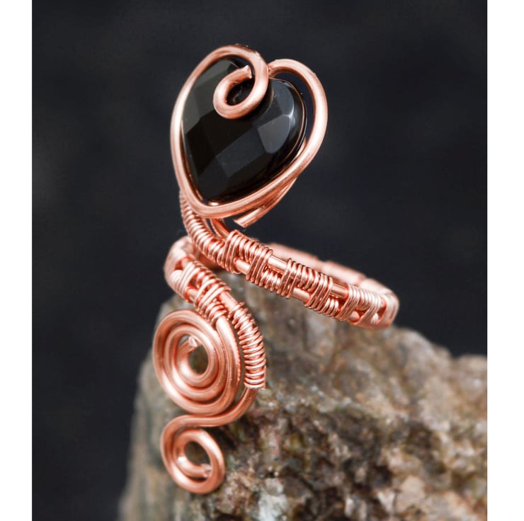 Handcrafted copper wire ring, wrapped heart sha... - Folksy