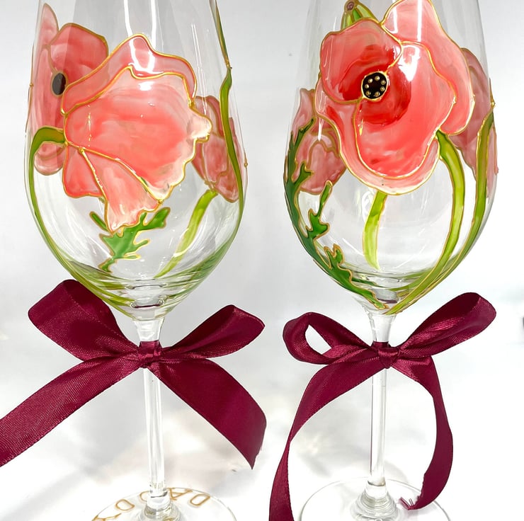Hand Painted Wine Glass Poppy Wine Glass Red Po... - Folksy