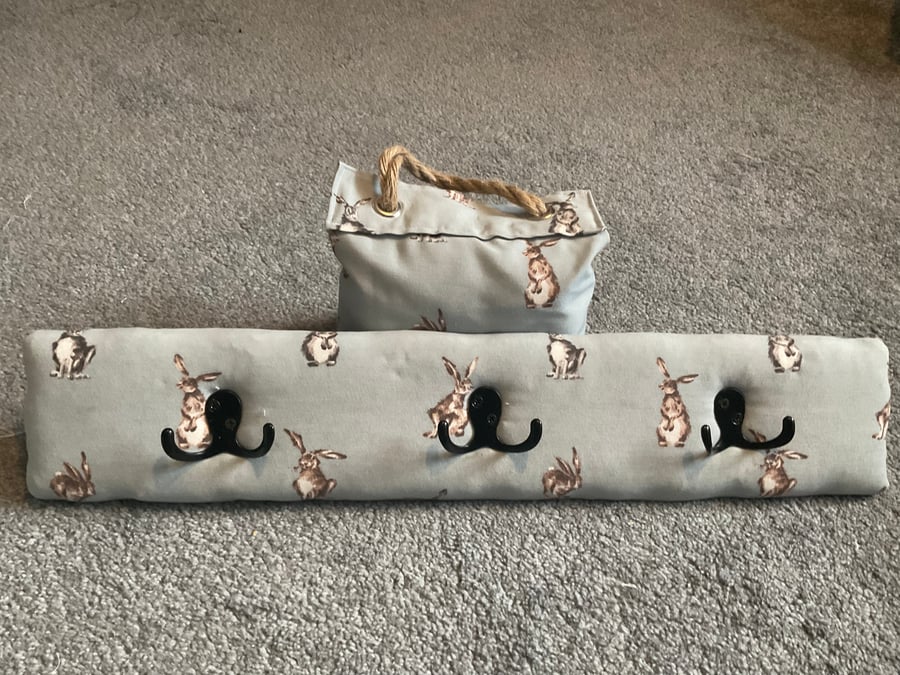 Rabbit doorstop and coat rack - Folksy