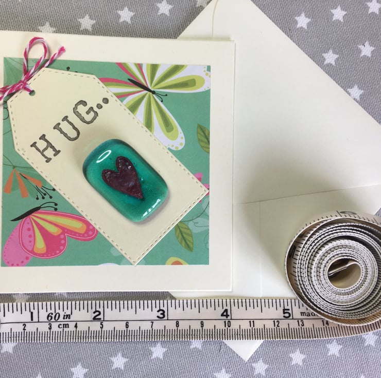 Fused glass ‘hug’ keepsake card - Folksy