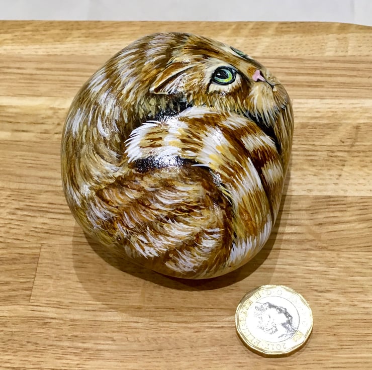 Cat painted pebble garden rock art pet Portrait... - Folksy