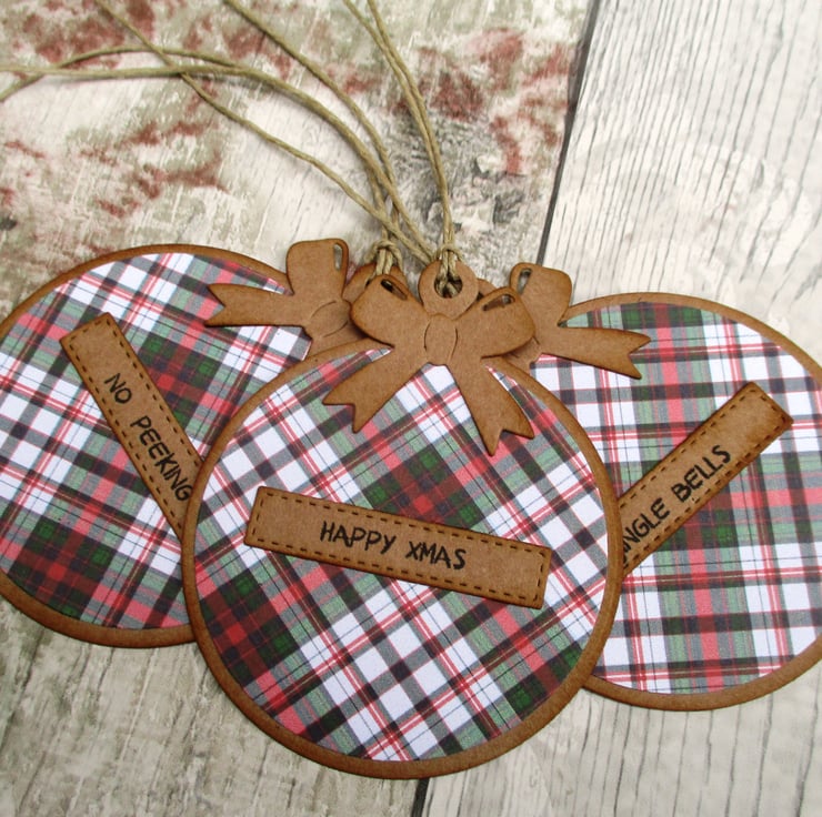 Plaid Christmas Gift Tag set of 3 - Folksy