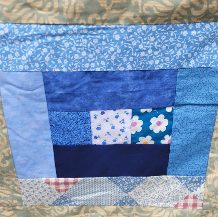Homemade Blue Log cabin Patchwork quilt (1) - Folksy