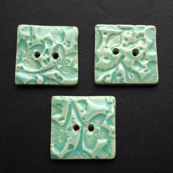 set of three large turquoise leaf design square... - Folksy