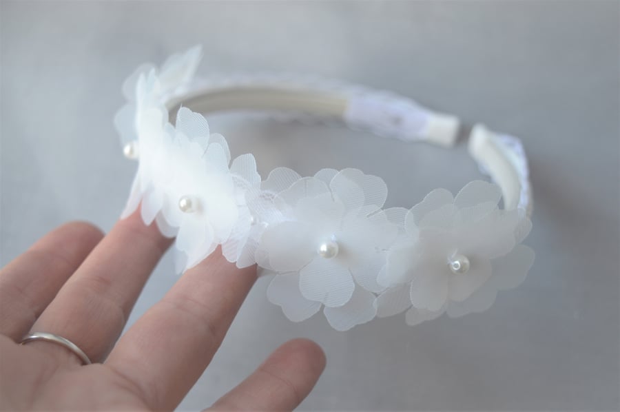 Aliceband for first holly communion baptism pea... - Folksy