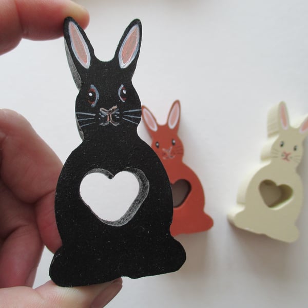 Black Bunny Rabbit Chunky Wooden Ornament with ... - Folksy