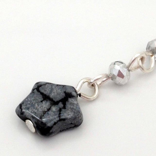 Snowflake Obsidian Star Drop Earrings - Folksy