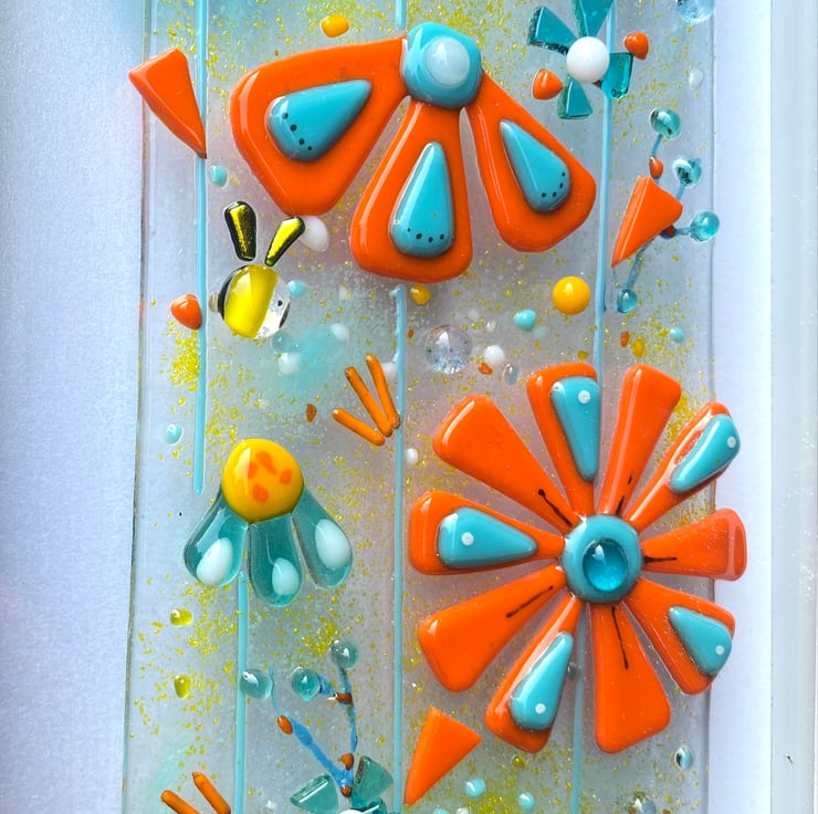 Fused glass floral ( retro inspired ) panel - Folksy