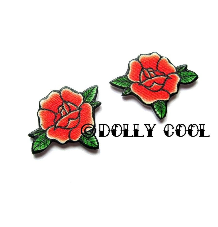 Rose Earrings in Rockabilly Red Tattoo Flash Ol... - Folksy