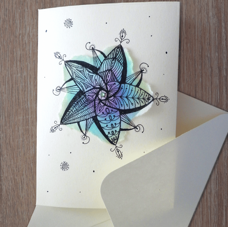 Flower notecards, set of 2, doodle art, hand drawn - Folksy