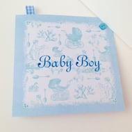 Baby Boy Card,Vintage Style New Baby Card,Handm... - Folksy