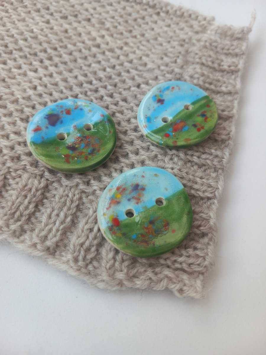 Green, blue and multicolour ceramic buttons. 30... - Folksy