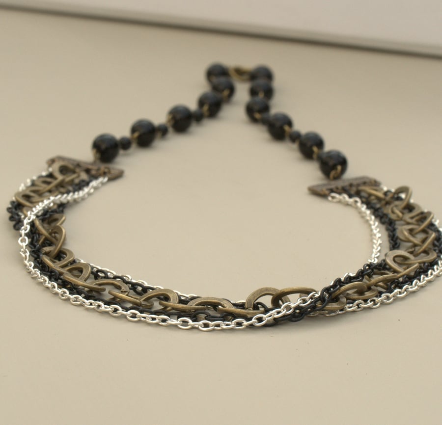 Silver, Bronze & Black Multi Strand Chain &... - Folksy