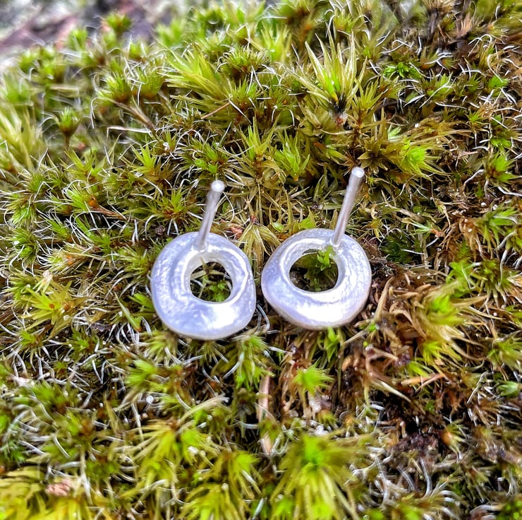 Little frosted silver hag stone stud earrings - Folksy