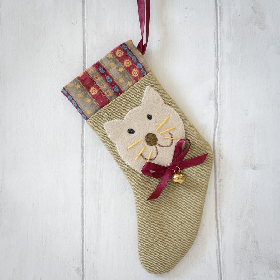 Cat Christmas Stocking Decoration - Folksy
