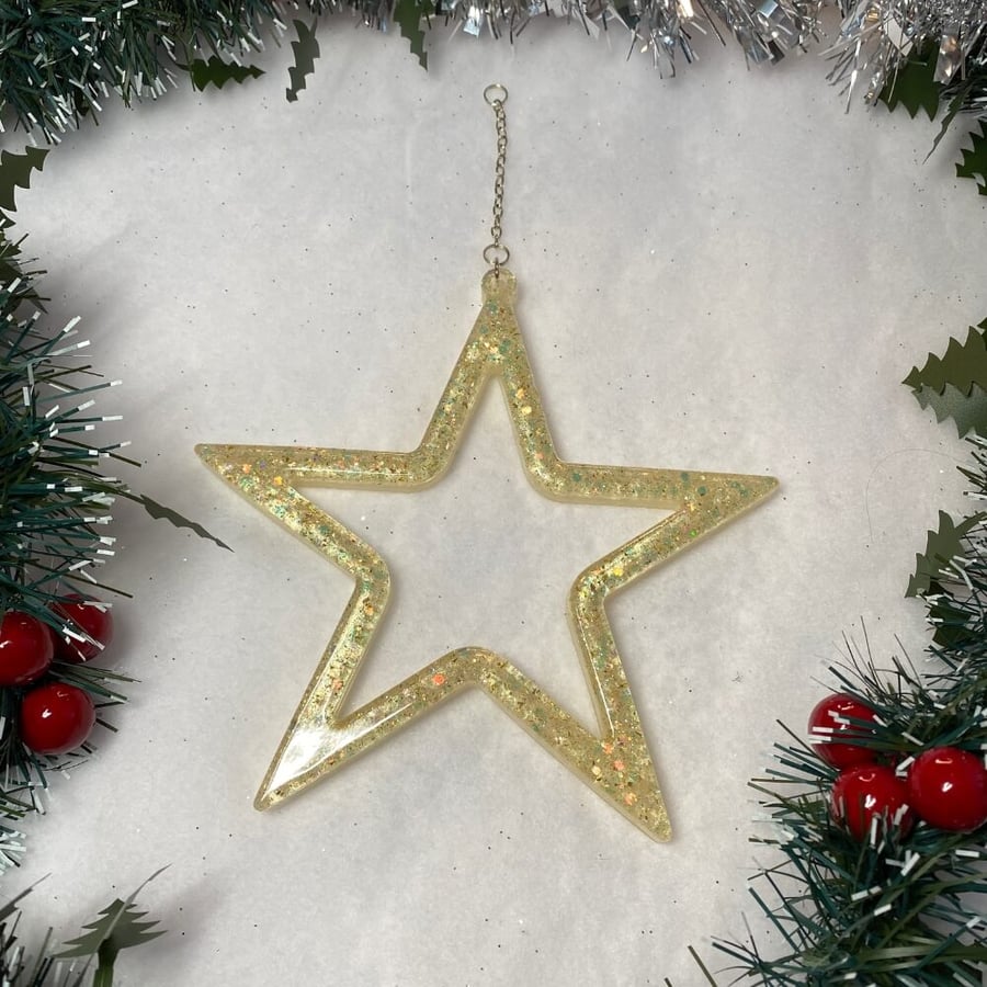 Glitter star large hanging decoration. - Folksy