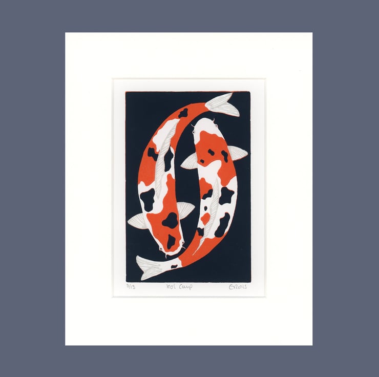 Lino Print, Koi Carp Print, Fish Print, Hand Pr... - Folksy