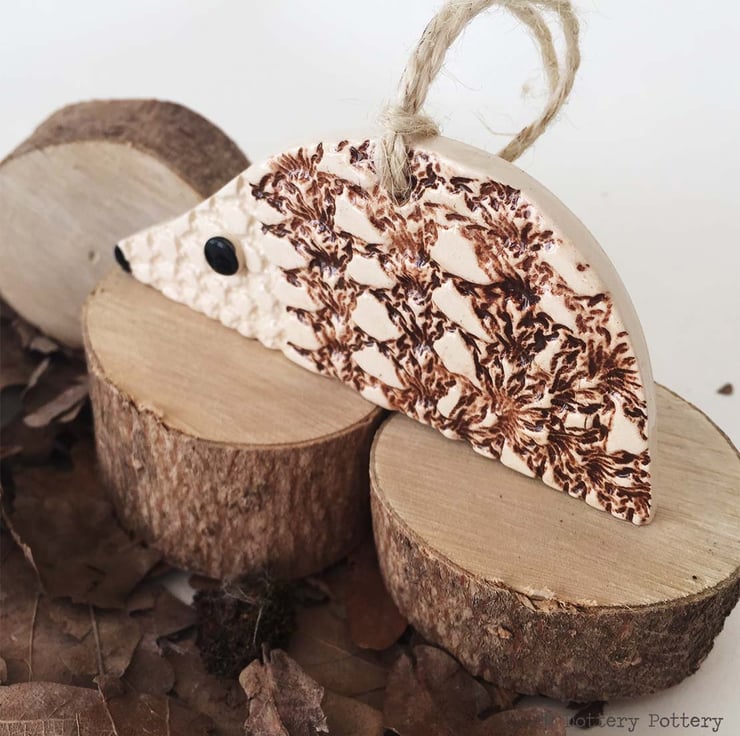 Pottery Hedgehog hanging decoration ceramic Hed... - Folksy