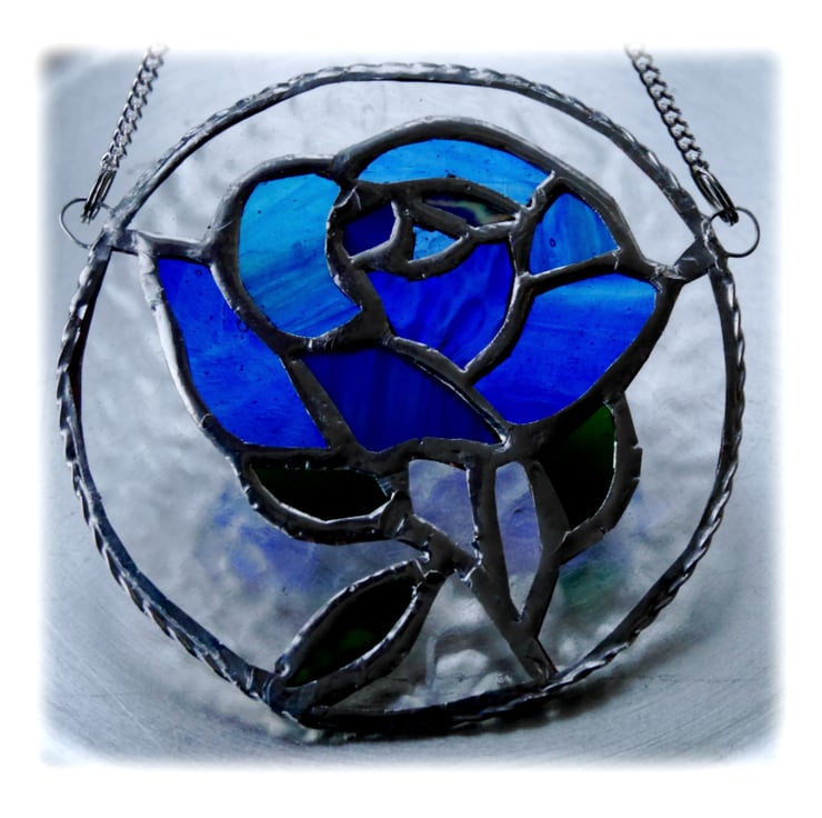 RESERVED Rose Ring Suncatcher Stained Glass Blue - Folksy