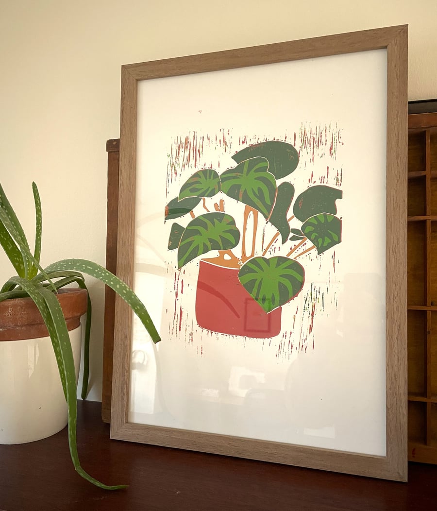 Plant in a Pot - A3 Lino Print, Original Print - Folksy