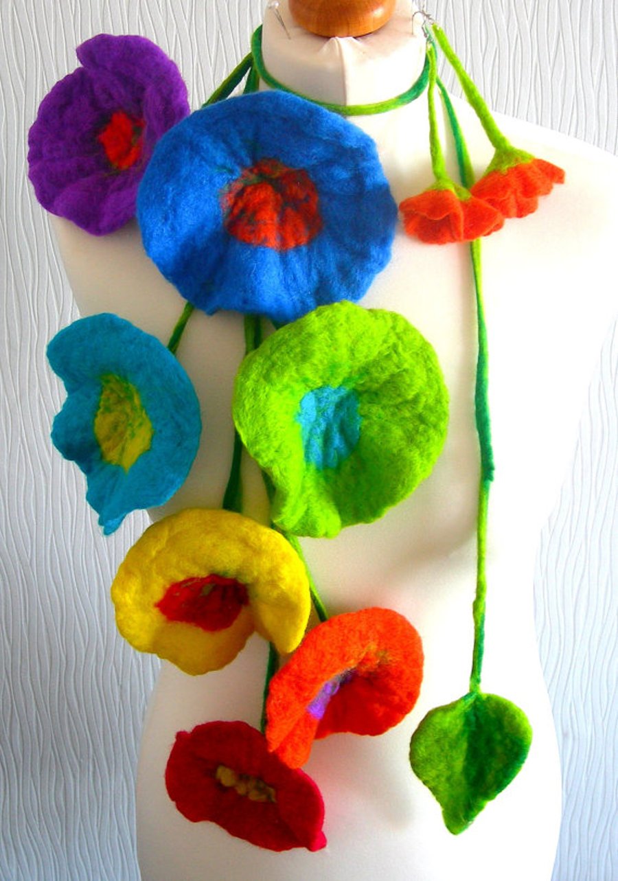 Hand Felted, Wool Jewelry scarf necklace-100% W... - Folksy