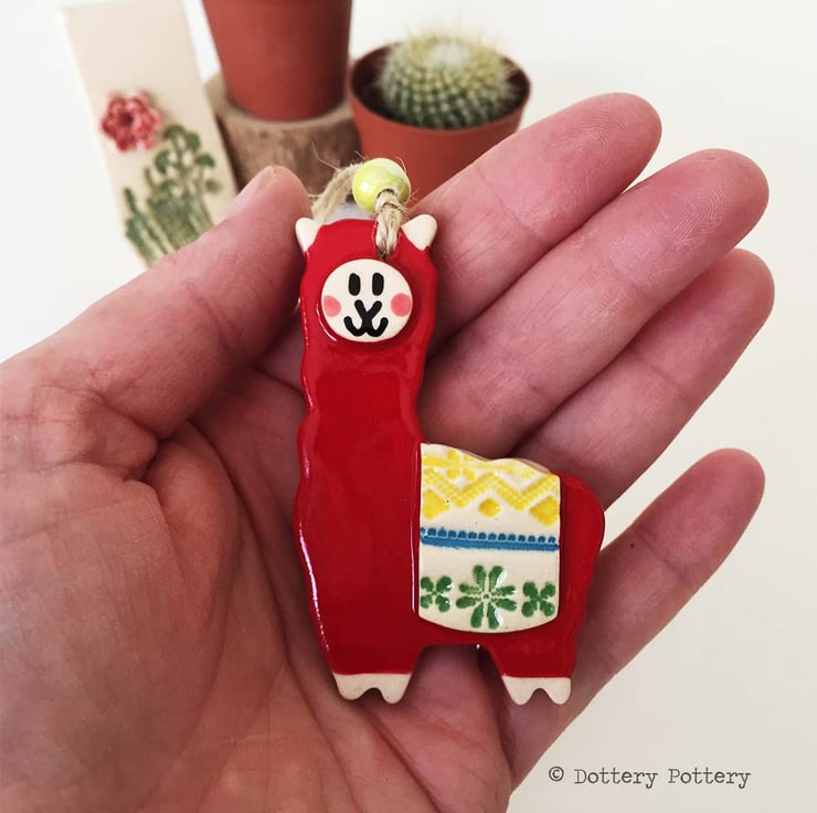 Pottery llama hanging decoration ceramic llama ... - Folksy