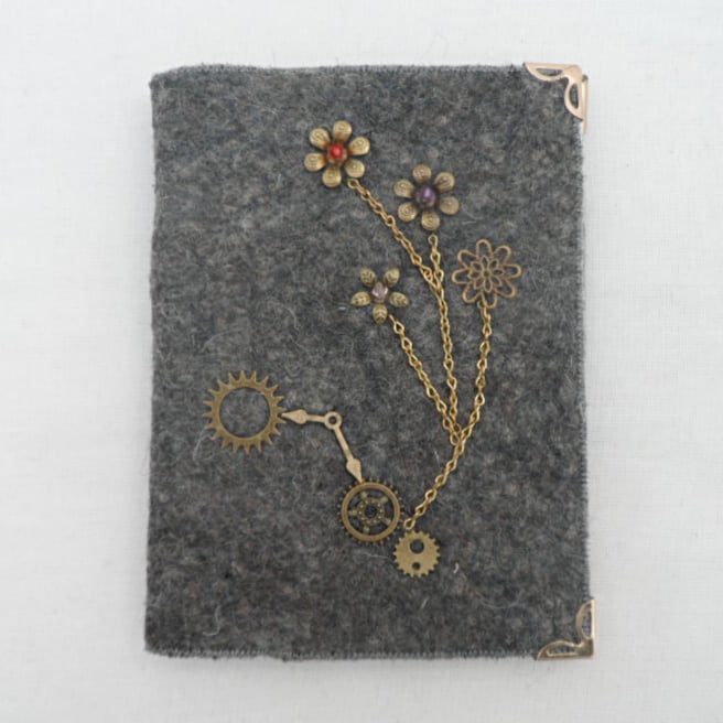 Notebook, felt covered, inspired by steampunk - Folksy