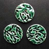 set of three large leafy green ceramic buttons - Folksy