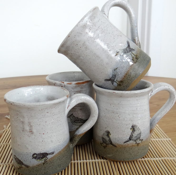 Rustic ceramic mug with bird images - handmade ... - Folksy