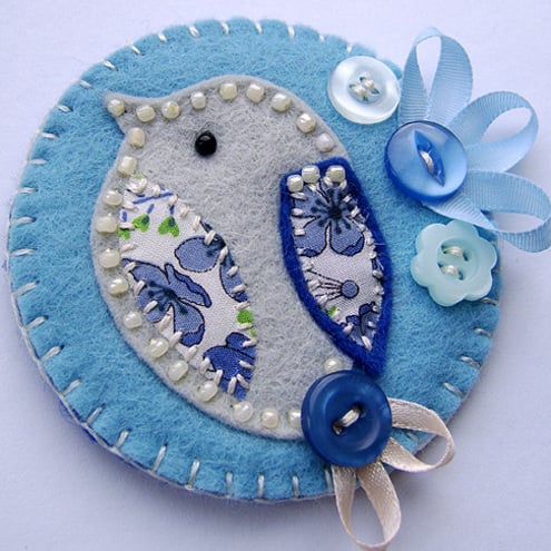 Fabric Bird Brooch - Folksy
