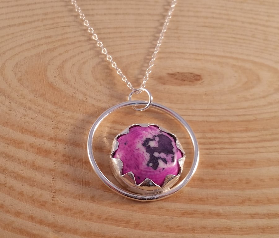 Sterling Silver Purple Ocean Jasper Ring Necklace - Folksy