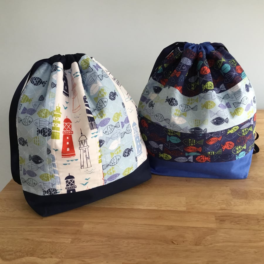 Drawstring project bag,Nautical Knitting bag - Folksy