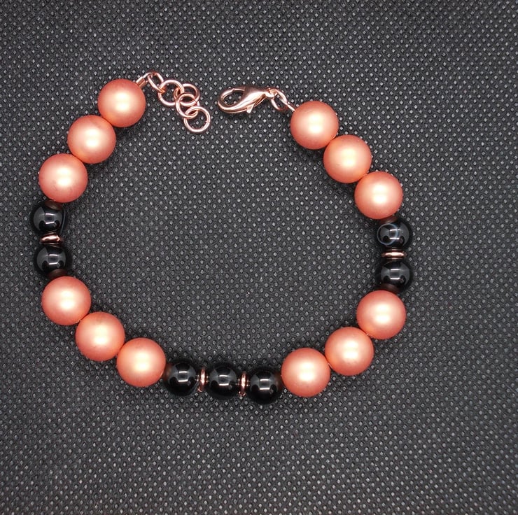 SALE - Rose gold coloured shell pearl and black... - Folksy
