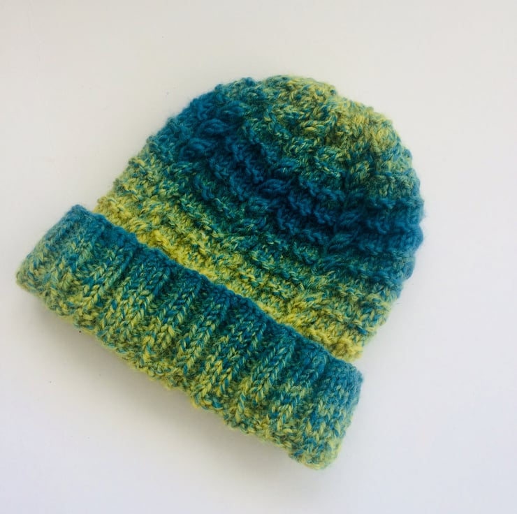 Green Knitted Beanie Hat - Folksy