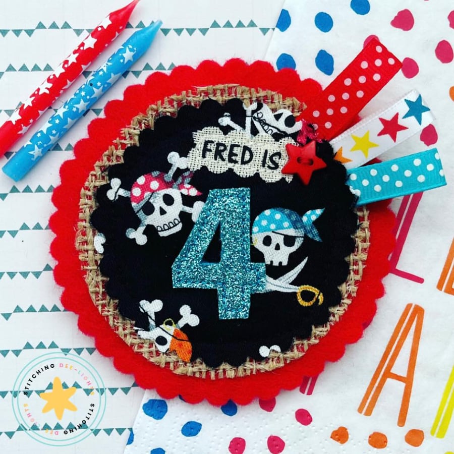 Pirate Theme Birthday Badge - Folksy