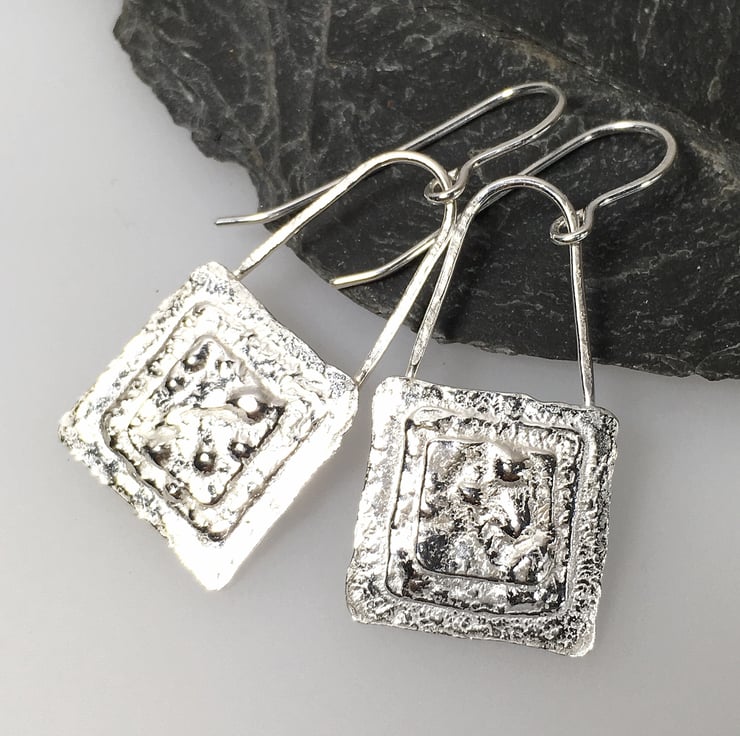 Sterling Silver textured square earrings. - Folksy