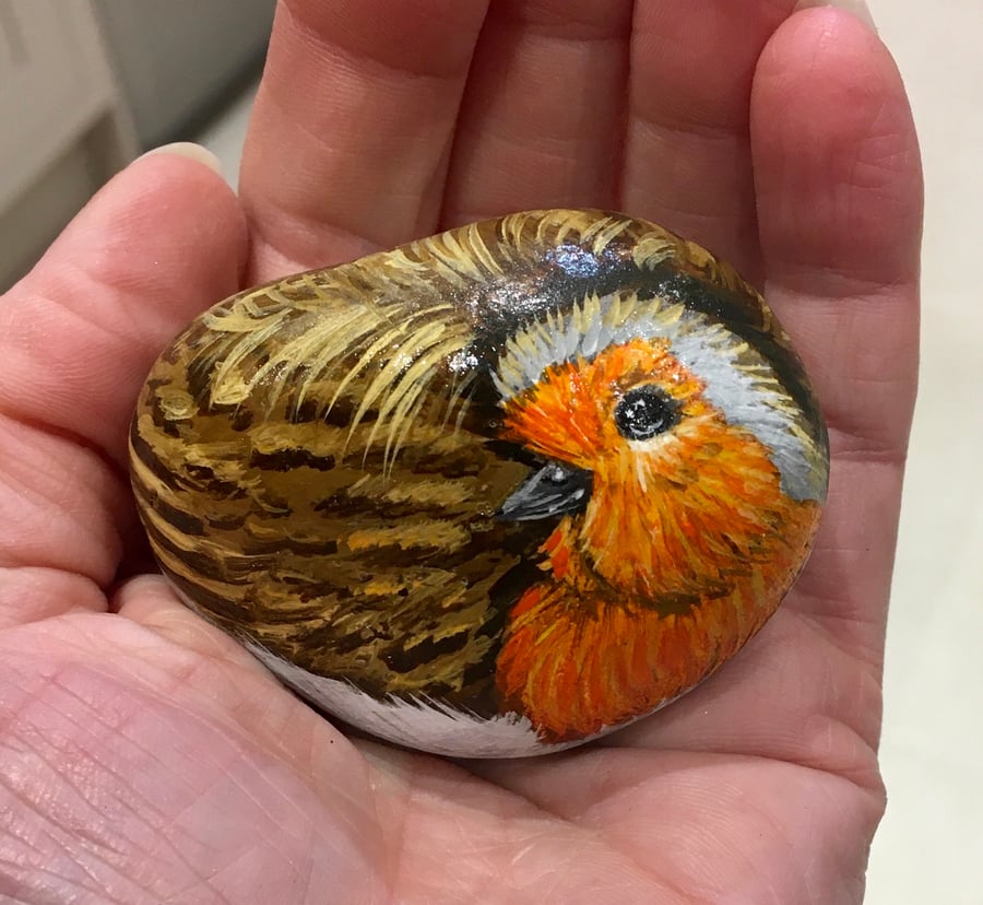 Robin hand painted pebble garden rock wildlife ... - Folksy