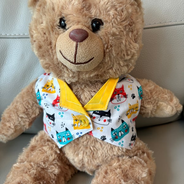 Yellow Teddy Cat Faces Waistcoat - Folksy